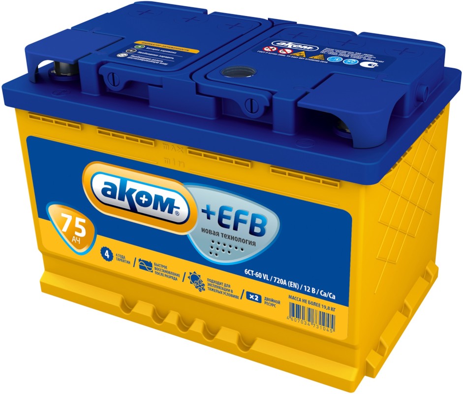 Купить аккумулятор Akom 6CT-75.1 EFB 12V 75Ah 720A L+ в интернет ...